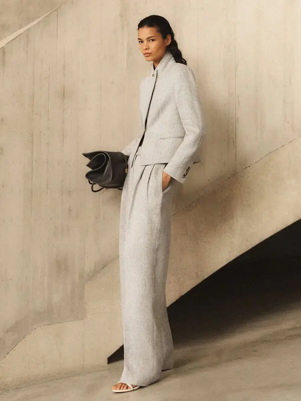 REISS Petite Herringbone Linen-blend Straight-leg Suit Trousers