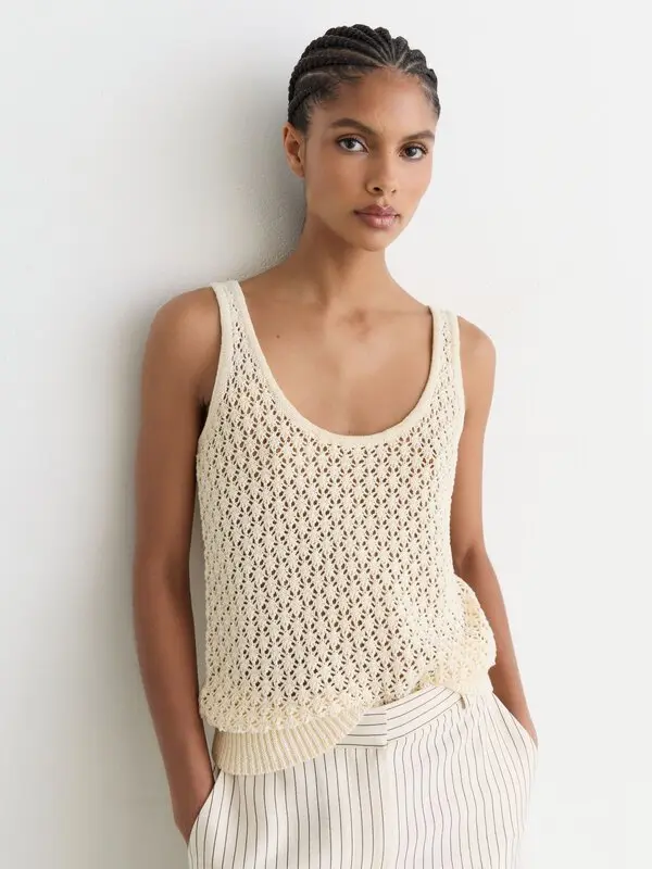 REISS Linen Open-stitch Knitted Vest - Ivory