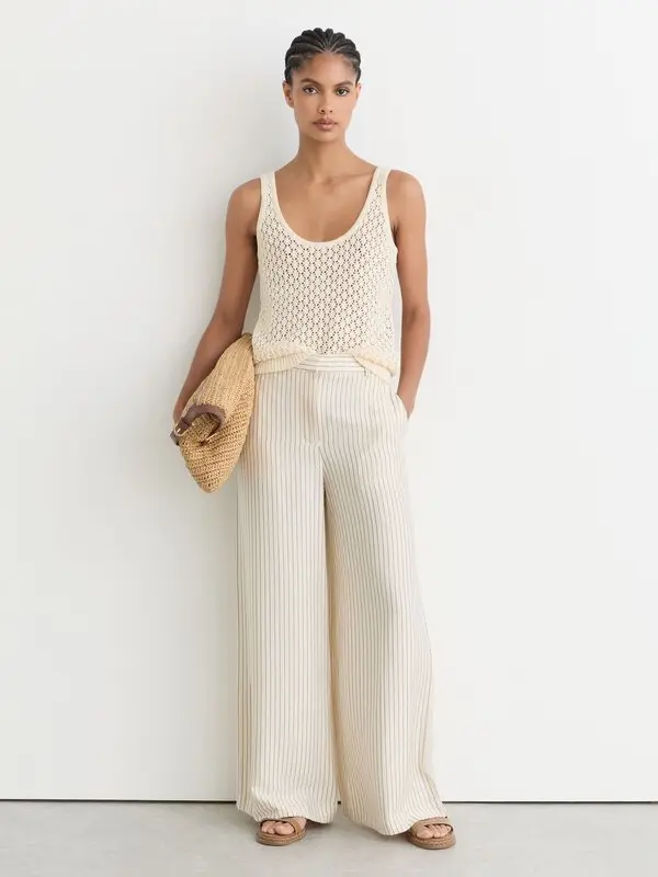 REISS Linen Open-stitch Knitted Vest - Ivory