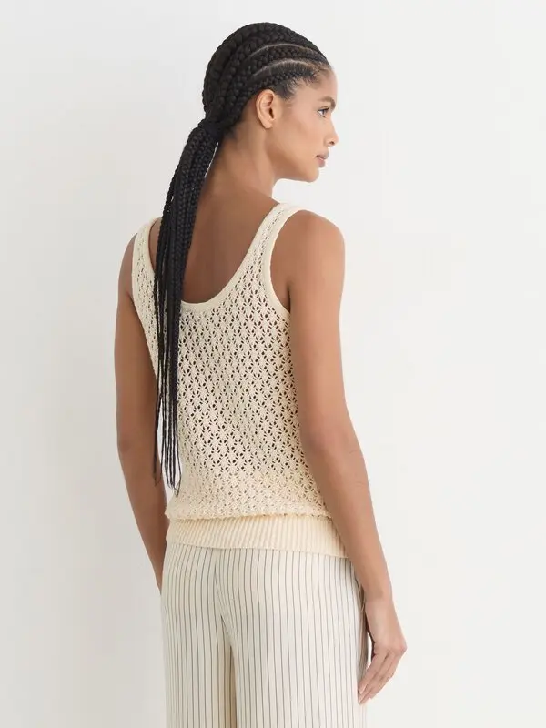 REISS Linen Open-stitch Knitted Vest - Ivory