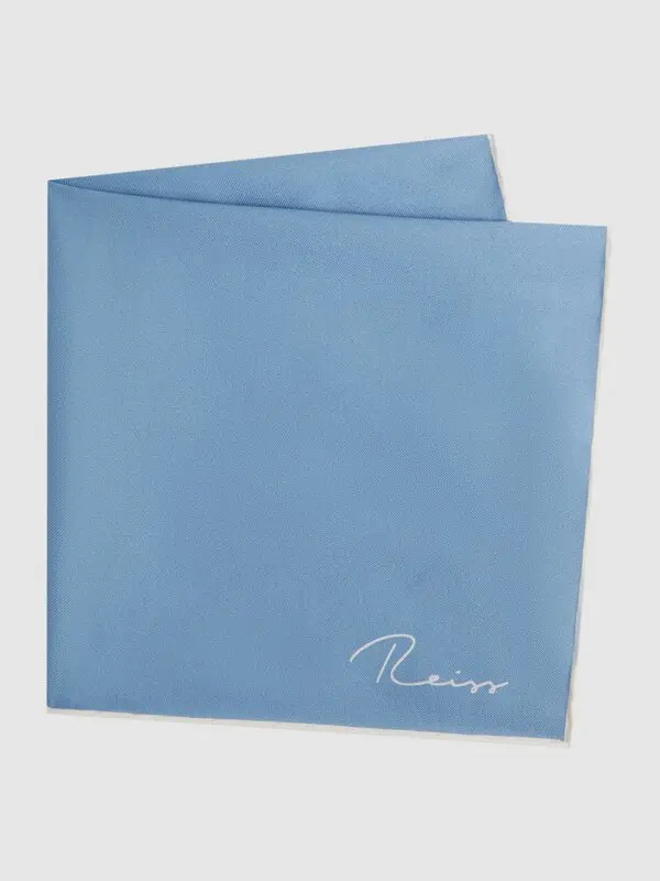 REISS Plain Silk Pocket Square - Blue