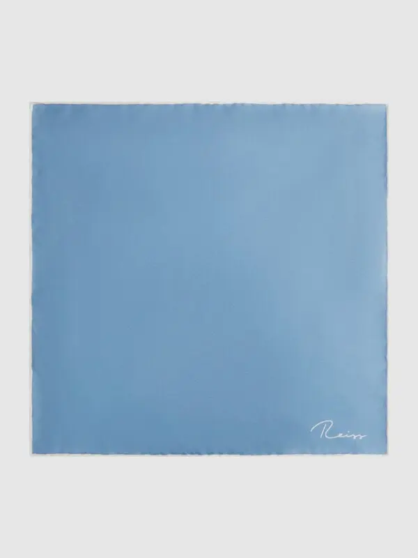 REISS Plain Silk Pocket Square - Blue