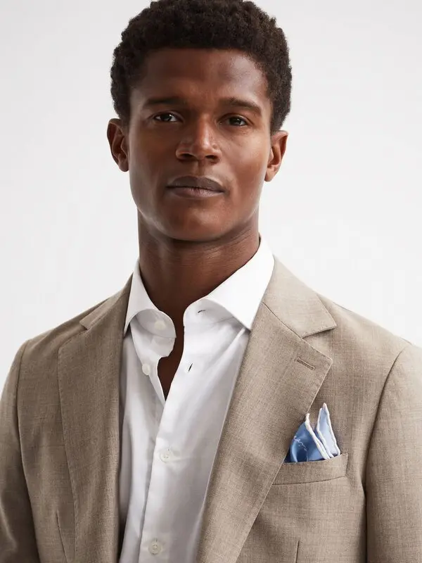 REISS Ceremony Motif Pocket Square Soft Silk Plain - Blue
