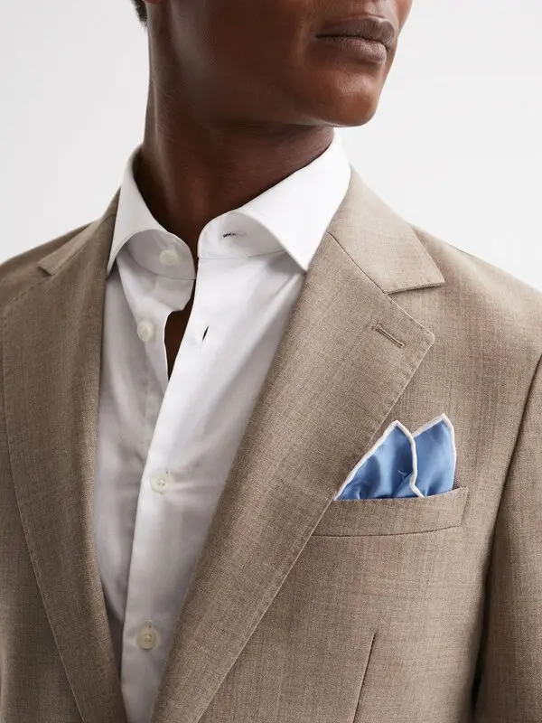 REISS Ceremony Motif Pocket Square Soft Silk Plain - Blue