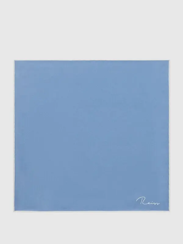 REISS Ceremony Motif Pocket Square Soft Silk Plain - Blue