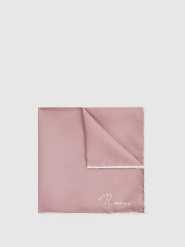 REISS Ceremony Motif Pocket Square Soft Silk Plain - Pink
