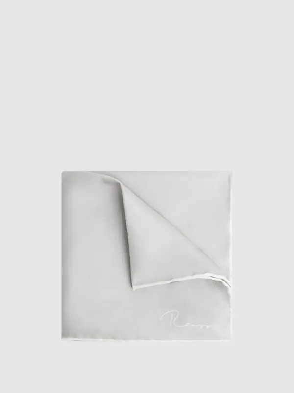 REISS Ceremony Motif Pocket Square Soft Silk Plain - Silver