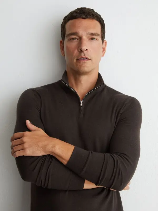 REISS Merino Wool Half-zip Funnel Neck Jumper