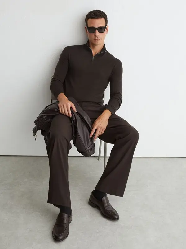 REISS Merino Wool Half-zip Funnel Neck Jumper
