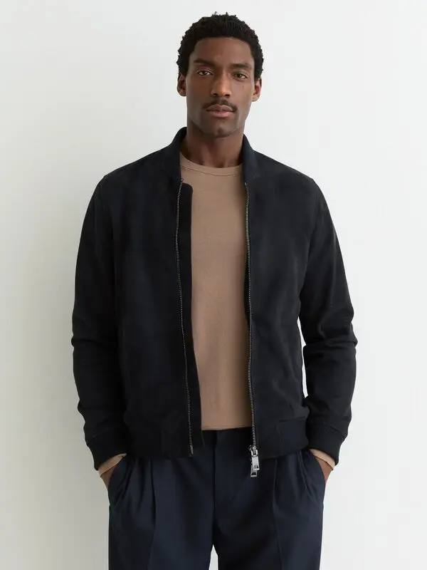 REISS Suede Zip-through Bomber Jacket