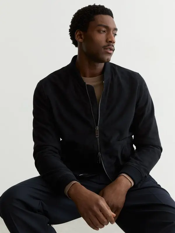 REISS Suede Zip-through Bomber Jacket