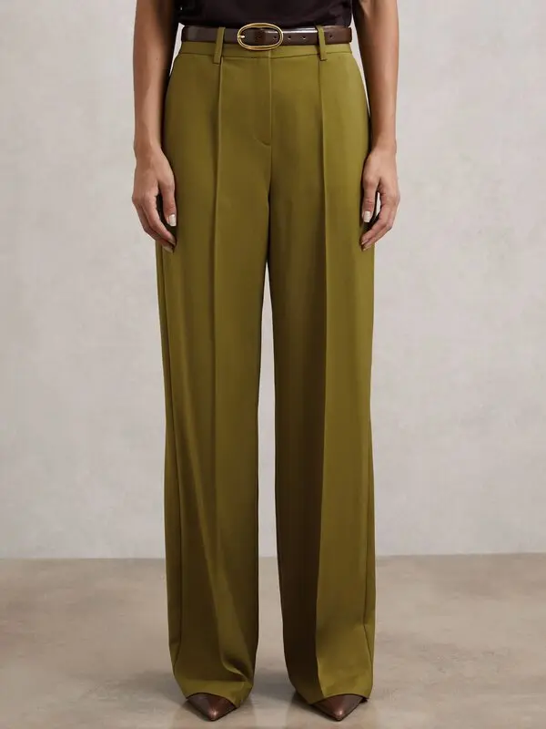 REISS Wide-leg Pintuck Trousers - Green