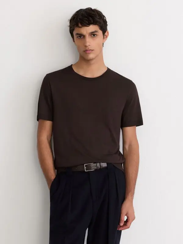 REISS Cotton- Crew-neck Modern-fit T-shirt - Dark Brown