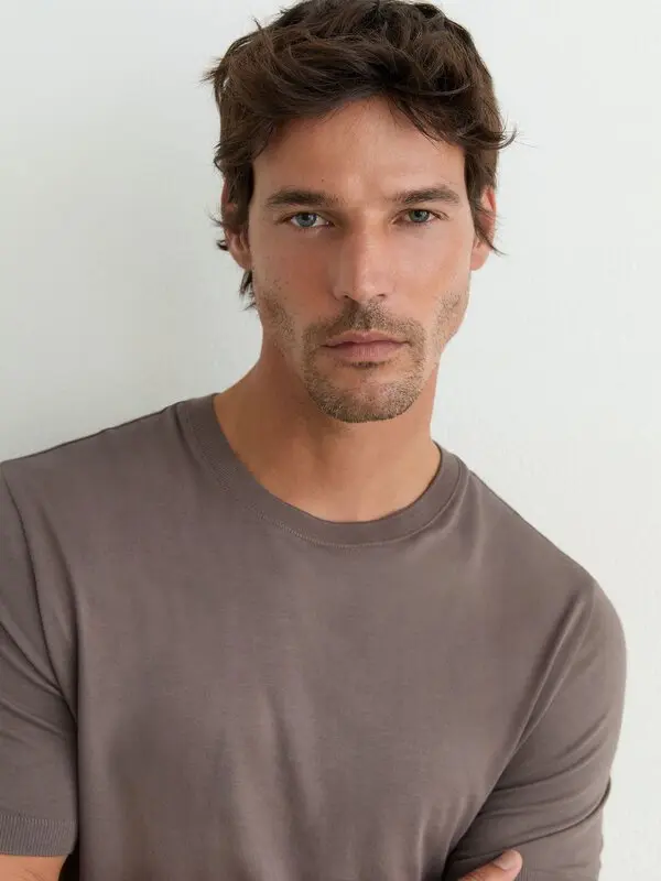 REISS Cotton- Crew-neck Modern-fit T-shirt - Mouse Brown