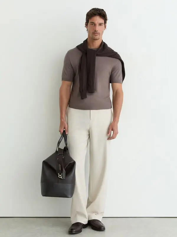 REISS Cotton- Crew-neck Modern-fit T-shirt - Mouse Brown