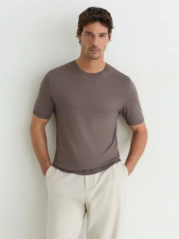 REISS Cotton- Crew-neck Modern-fit T-shirt - Mouse Brown