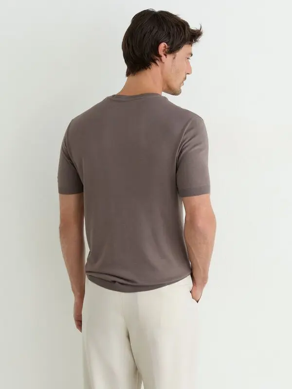 REISS Cotton- Crew-neck Modern-fit T-shirt - Mouse Brown