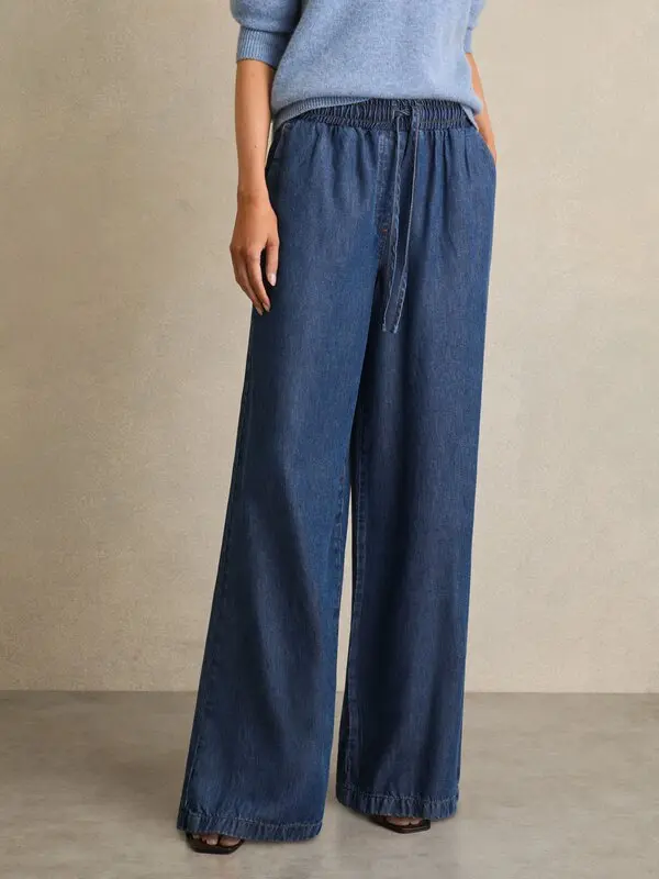 REISS Wide-leg Chambray Drawstring Trousers