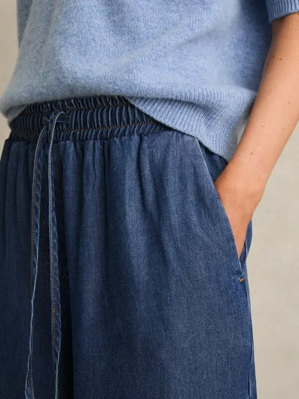 REISS Wide-leg Chambray Drawstring Trousers