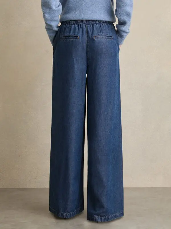 REISS Wide-leg Chambray Drawstring Trousers