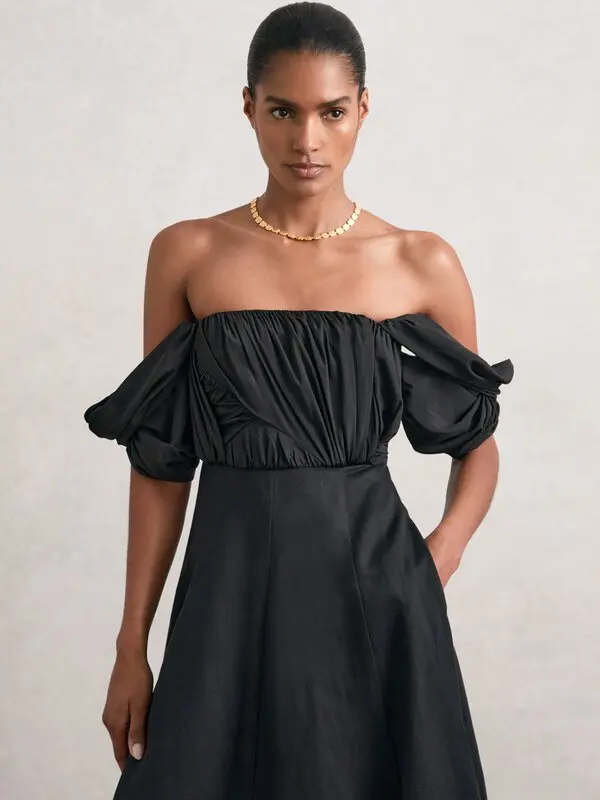 REISS Gathered Bardot Midi Dress