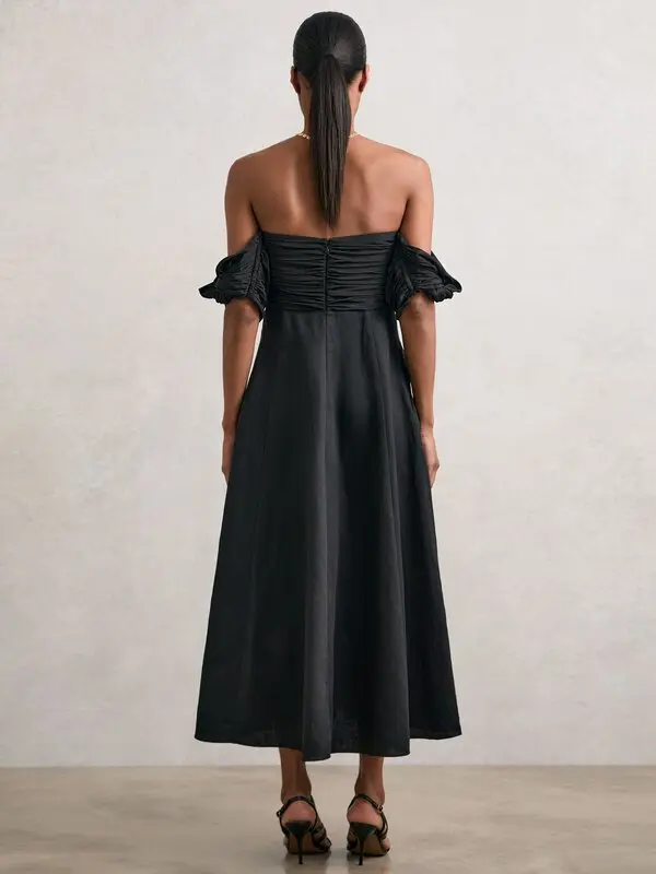 REISS Gathered Bardot Midi Dress