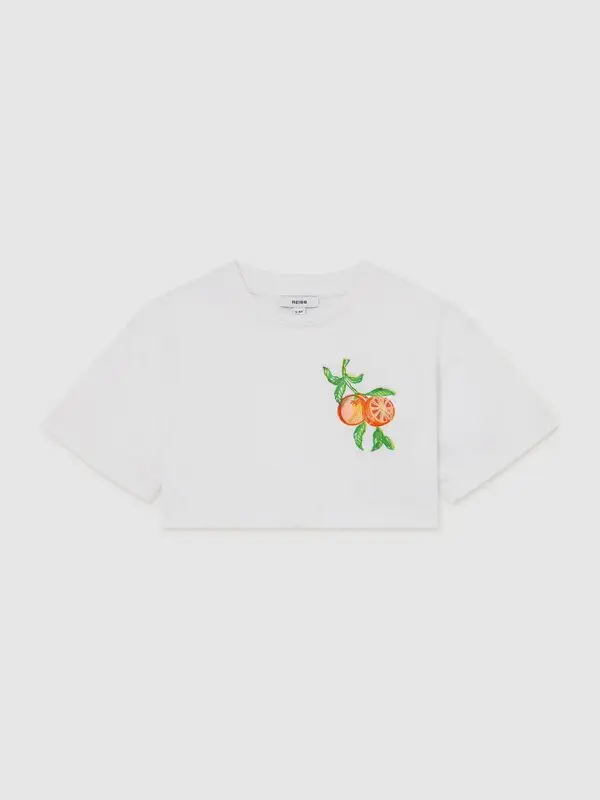 REISS 3-9 Yrs Cotton Embroidered Cropped T-shirt