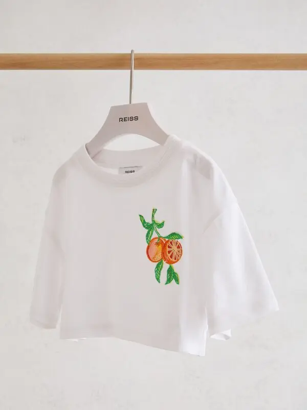 REISS 3-9 Yrs Cotton Embroidered Cropped T-shirt