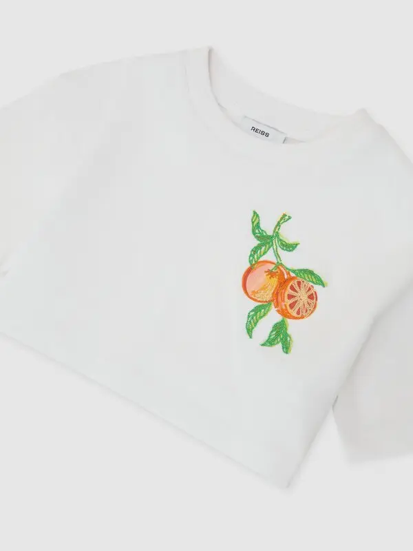 REISS 3-9 Yrs Cotton Embroidered Cropped T-shirt