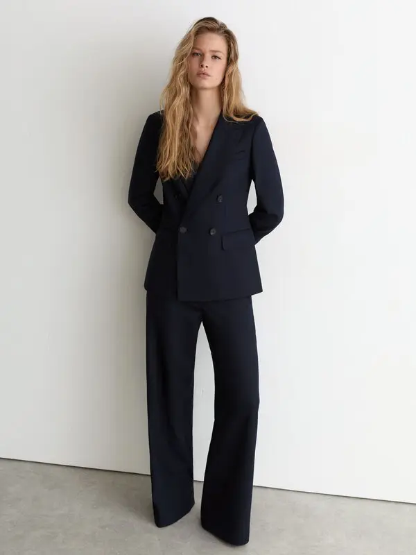 REISS Petite Wool-blend Wide-leg Suit Trousers - Navy