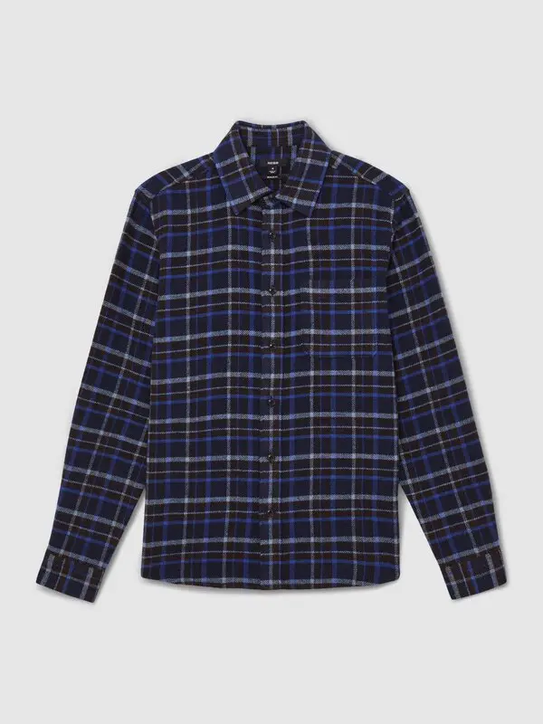 REISS Check Button-through Overshirt With Wool