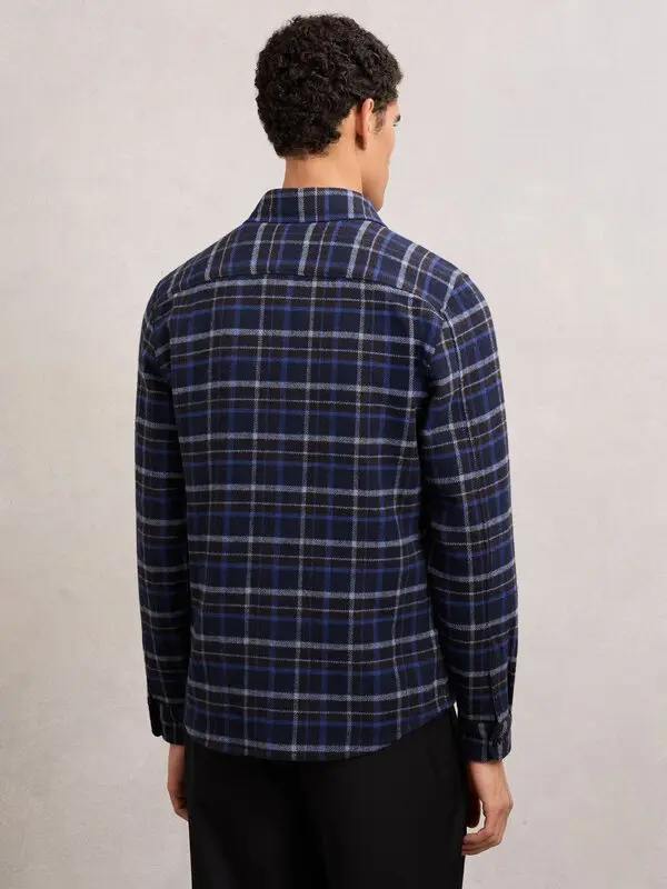 REISS Check Button-through Overshirt With Wool