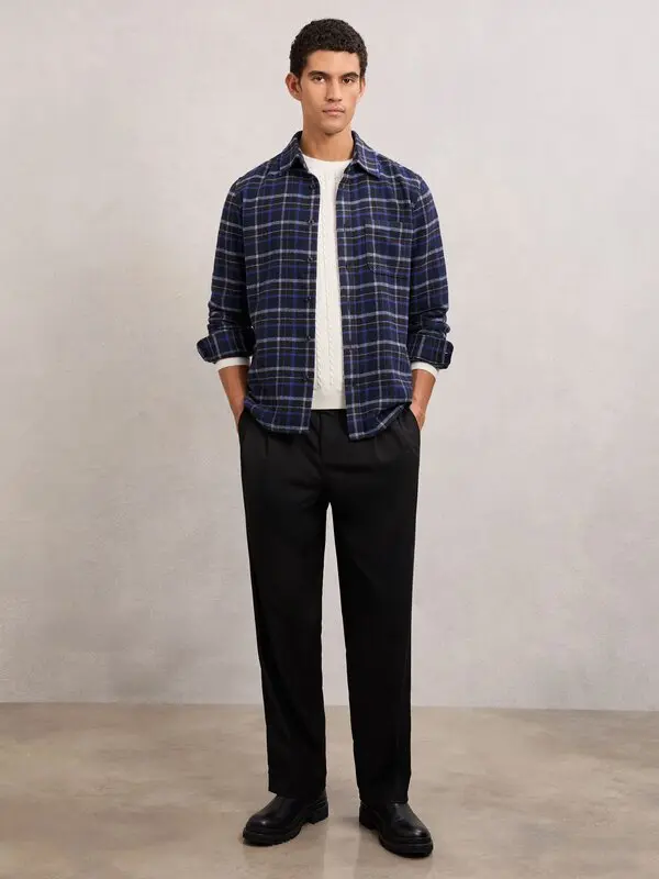 REISS Check Button-through Overshirt With Wool