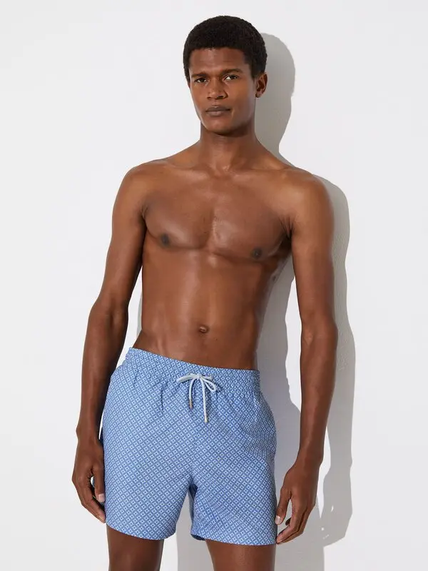 REISS Geometric-print Swim Shorts - Blue