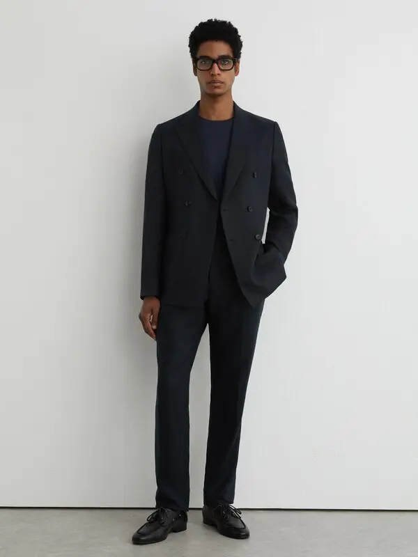 REISS Tailored Fit Linen Trousers - Navy