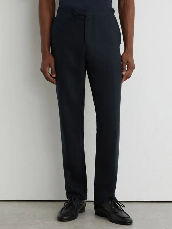 REISS Tailored Fit Linen Trousers - Navy