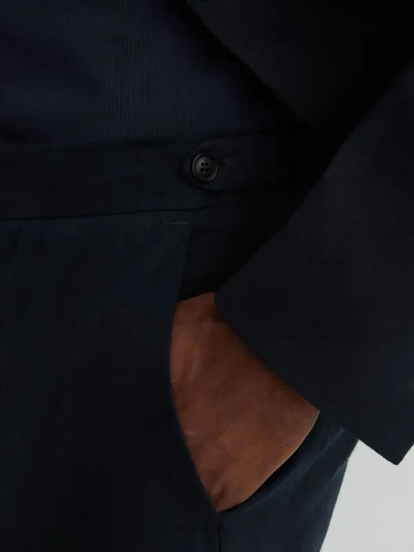 REISS Tailored Fit Linen Trousers - Navy
