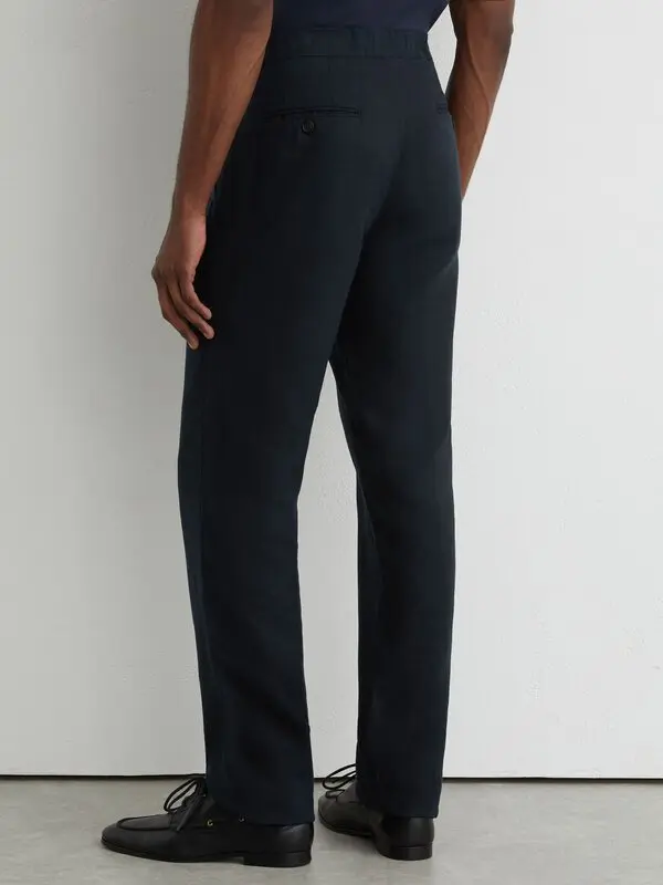 REISS Tailored Fit Linen Trousers - Navy
