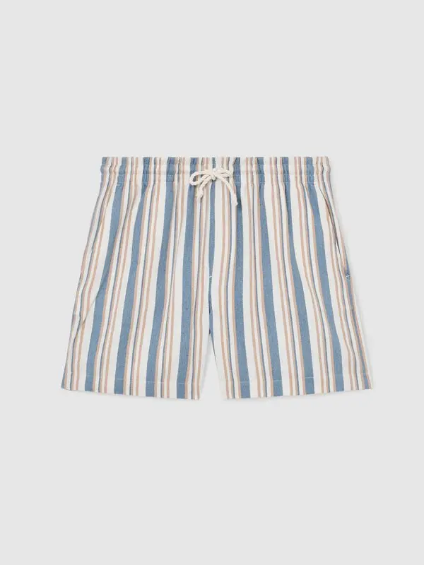REISS Blue & Ecru Striped Drawstring Shorts - Blue/ecru