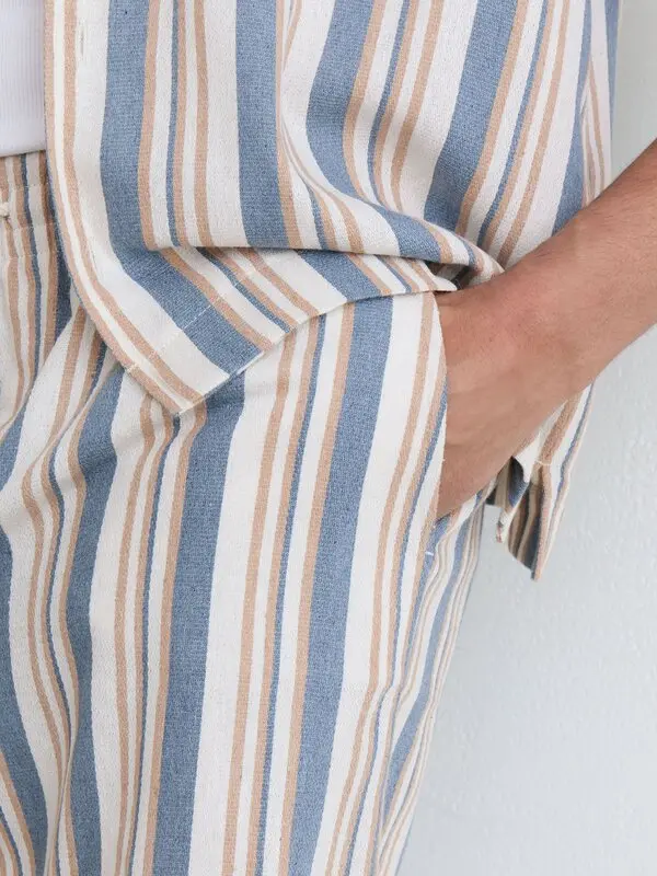 REISS Blue & Ecru Striped Drawstring Shorts - Blue/ecru