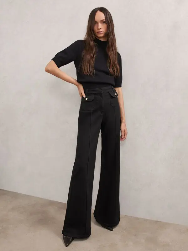REISS Flared Pocket-detail Jeans - Black