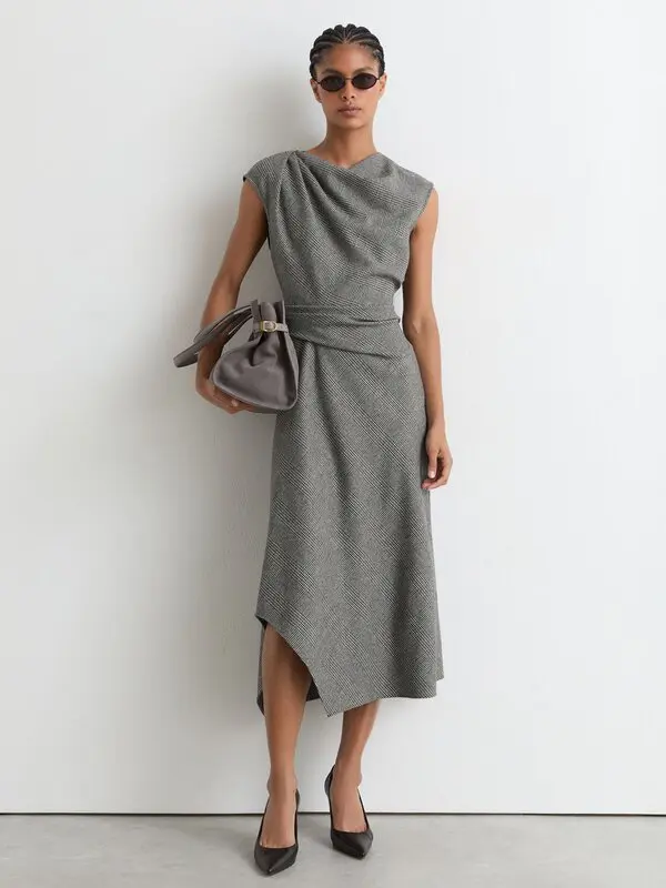 REISS Wool-blend Check Tailored Midi Dress