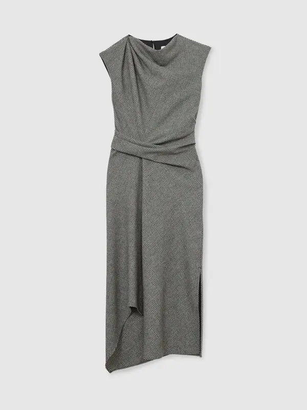 REISS Wool-blend Check Tailored Midi Dress