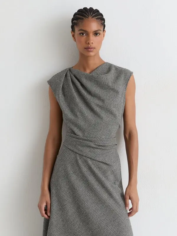 REISS Wool-blend Check Tailored Midi Dress