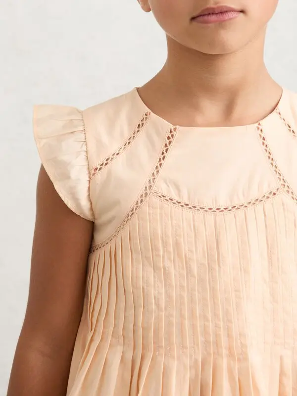 REISS 9-13 Yrs Cotton Embroidered Pintuck Dress