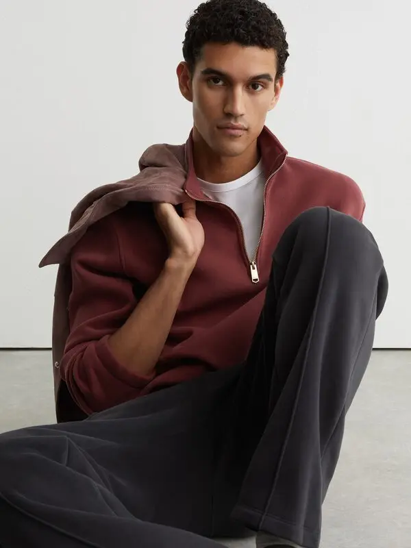 REISS Cotton-blend Washed Half-zip Sweatshirt - Raspberry Pink