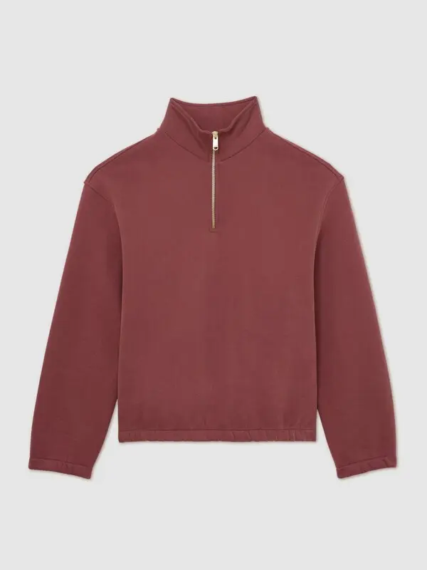 REISS Cotton-blend Washed Half-zip Sweatshirt - Raspberry Pink
