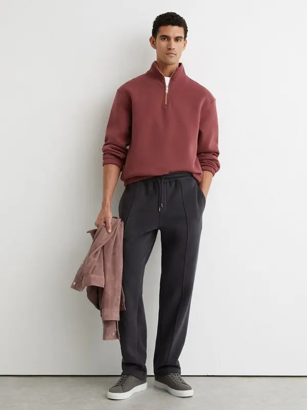 REISS Cotton-blend Washed Half-zip Sweatshirt - Raspberry Pink