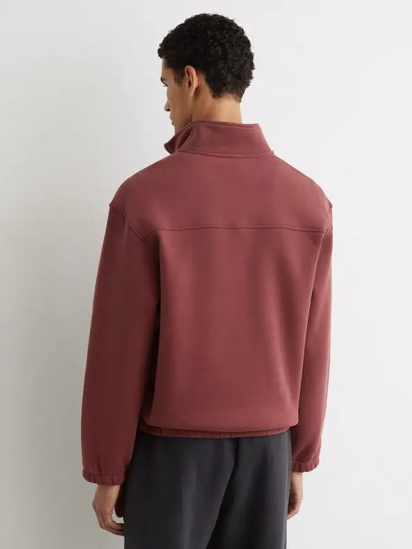 REISS Cotton-blend Washed Half-zip Sweatshirt - Raspberry Pink
