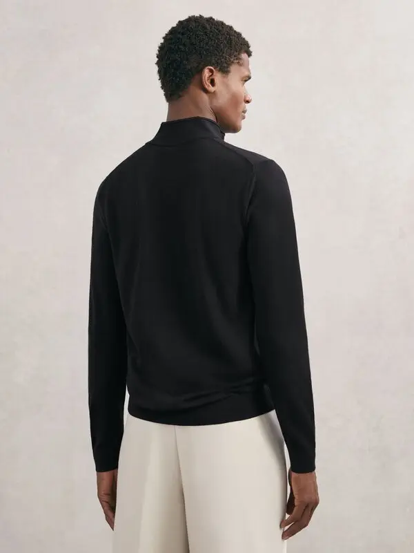 REISS Merino Wool Half-button Funnel Jumper - Navy
